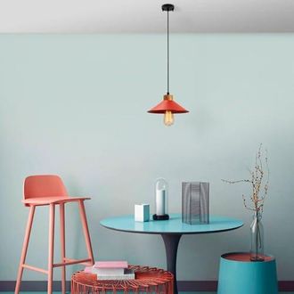 Opviq Elegant Red Chandelier with Metal Body & Wooden Base, 103 x 24 cm | Adjustable Height, E27 Socket, IP20 | Perfect for Modern Home Decor