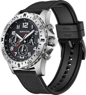 Lixada Solarbetriebene North Edge-Uhr für Herren - Outdoor-Chronograph aus Edelstahl, 180 Tage Gangreserve, Piloten-inspiriert