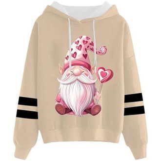 Generic 2026 Saint Valentin Femmes Automne Et Hiver Casual Saint-Valentin Vieil Homme Assis Sur Le Sol Imprim&eacute; Cordon Sweat &agrave; Capuche, beige, XXL
