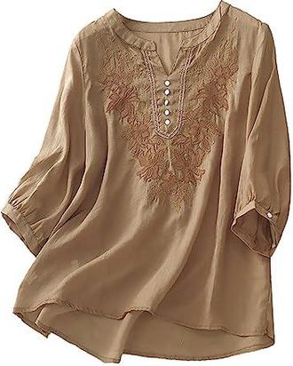 Generic Haut &agrave; manches 3/4 pour femme - Broderie vintage - Manches 3/4 - Manches courtes - D&eacute;contract&eacute; - Tendance - Chemisier boh&egrave;me, Orange, XXL