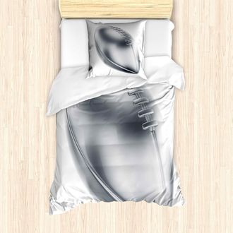 Abakuhaus Grau Bettbezug Set für Einzelbetten, American Football-Motiv, Milbensicher Allergiker geeignet mit Kissenbezug,Grau Hellgrau Weiß