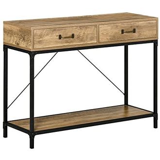HOMCOM Table Console Table dappoint dentrée Industriel dim. 100L x 35l x 76H cm avec 2 tiroirs et 1 Plateau Aspect Bois