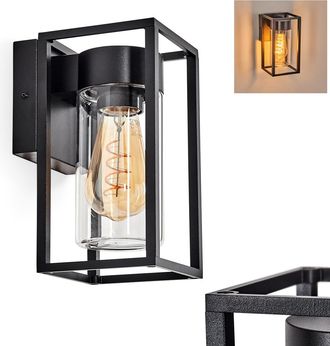 HOFSTEIN Außenwandleuchte Doninhas, Außenwandlampe aus Metall/Glas in Schwarz/Klar, Leuchte im modernen Industrial-Design für Garten/Außenfassade/Außenbereich/
