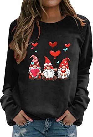 Generic 2026 Saint Valentin Femmes Sweatshirt Col Rond Motif Imprim&eacute; Manches Longues Casual Tops, Noir, XXL