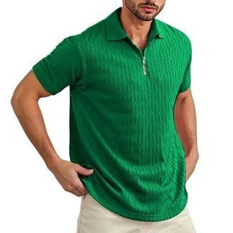 Generic Polo pour homme, coupe ajust&eacute;e, avec fermeture &eacute;clair et d&eacute;tails en maille, respirant, extensible, d&eacute;contract&eacute;, &agrave; manches courtes, pour le quotidien a