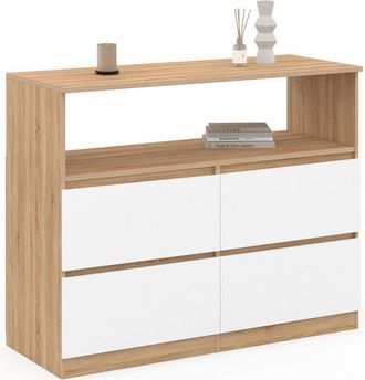 IDMarket Idmarket - Commode 4 tiroirs tomi 100 cm avec niche façon hêtre et blanc