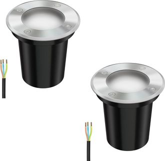 LEDs Com 2 Stück Bodeneinbauleuchte BOLI für außen, IP67, edelstahl, gefrostet, rund, 108mm Ø inkl. LED Lampe 450lm warmweiß