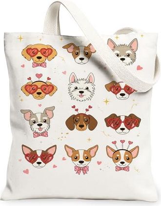 Generic Sac fourre-tout en toile avec imprim&eacute; animal mignon, sac d&eacute;picerie r&eacute;utilisable, l&eacute;ger et lavable avec bandouli&egrave;re en toile pour le shopping T, blanc,