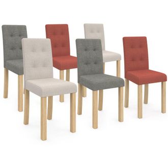 IDMarket Lot de 6 chaises POLGA capitonn&eacute;es mix color gris, terracotta et beige
