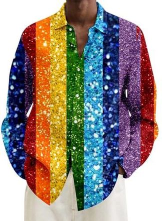 Generico Chemise d&eacute;t&eacute; d&eacute;contract&eacute;e &agrave; manches longues pour homme avec boutons et imprim&eacute; 3D, Multicolore (J Multicolor), M