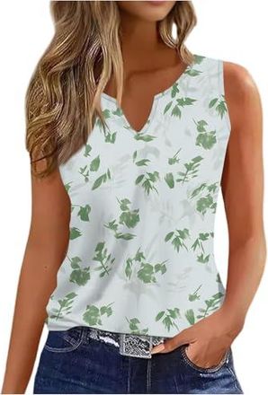 Generic Debardeur Femme Chic et &eacute;l&eacute;gant Chemisier sans Manche R&eacute;tro D&eacute;bardeur Blanc Top Col V Ete Haut Sexy Chic et Elegant Fluide Ample Caraco Vetement Femme