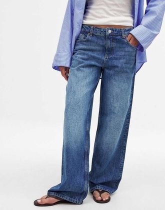 NA-KD Jean baggy &agrave; taille mi-haute - Bleu moyen