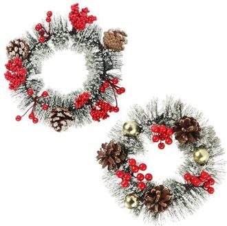 Com-Four 2X Couronne de Table de No&euml;l - Couronne lAvent avec Pommes de pin - Couronne d&eacute;corative - d&eacute;coration No&euml;l