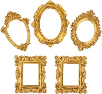 Aboofan 5Pcs Mini Gold Bilderrahmen Vintage Harz Fotorahmen Schmuck Display Frame Fotografie Fotorahmen Barock Ort Kartenfoto Halter Maniküre Foto Home Decor 