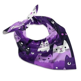 Generic Foulard carré en soie avec motif chat violet - Écharpe légère pour chaton mignon - Écharpe pour cheveux respirante - Cadeau pour femme et homme, multi