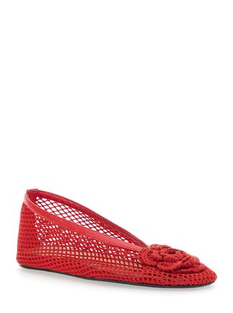 Ganni Womens Ballet Shoes Jenny Red Mesh Flower Ballerina