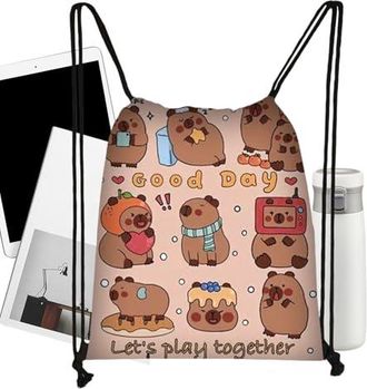 Generico Sac &agrave; dos de voyage Capybara - Sac d&eacute;cole imprim&eacute; imperm&eacute;able, sac &agrave; livres l&eacute;ger pour filles, compartiments de rangement avec fermeture &eacute;clair, brete