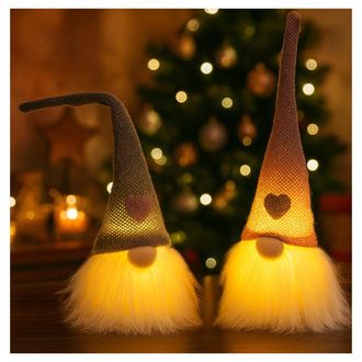 Com-Four 2X Wichtel mit LED - Zwerg Aufhänger Rosa/Grau - schwedische Weihnachtsdeko zum Hinstellen - skandinavischer Zwerg mit Flexibler Zipfelmütze