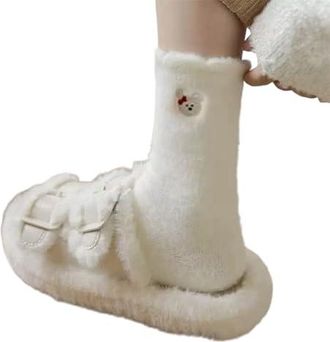 Generic Chaussettes Femme Chaussettes Chaudes Femme Chaussettes Thermiques Femme De Classique Hiver Mi-Mollet Avec Broderie Chat Cor&eacute;en Mignon Doubl&eacute;es Polair