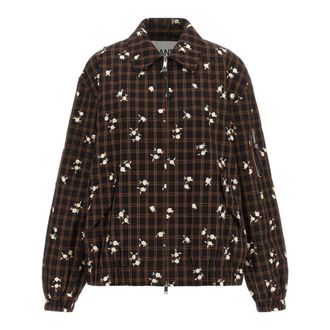 Ganni Yarn Dyed Check Flower Bomber - - Jackets - Damen - Braun - XS/S