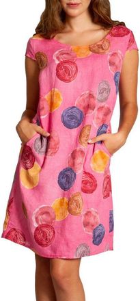 CASPAR Fashion Sommerkleid SKL033 leichtes knielanges Damen Sommer Leinenkleid mit Punkte Print Luftig leicht, figurumspielende Form, mit seitlichem Jersey-Einsatz