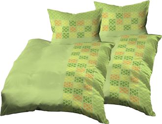 Gerald Wittmann 4teilig Bettw&auml;sche-Set 2X 140x200 cm + 2X 70x90 cm, Mikrofaser, Kariert Hell Gr&uuml;n