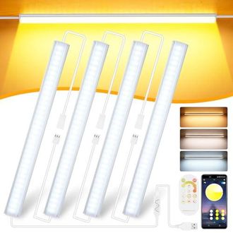 Lixada Lixida Lampe dArmoire LED 4 en 1 avec Contr&ocirc;le par C&acirc;ble/T&eacute;l&eacute;commande 2.4G/APP, 4&times;34 LEDs, R&eacute;glable en Luminosit&eacute; 3 Temp&eacute;ratures de Couleur, USB Plug 