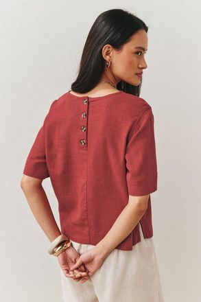 Next T-Shirt Kurz&auml;rmeliges, kastiges T-Shirt mit Leinenanteil (1-tlg)