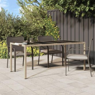 vidaXL Gartentisch Beige 190x90x75 cm Geh&auml;rtetes Glas und Poly Rattan - Vidaxl