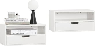 SoBuy 2er Set Schwebender Nachttisch - Platzsparendes Wandregal mit Schublade und offenem Fach, Wandmontierter Nachtschrank, Wandh&auml;ngeschrank f&uuml;rs Schlafzim