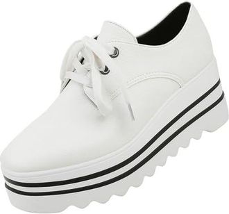 Generic Baskets orthopédiques à plateforme augmentée de 7,9 cm, mocassins tendance vintage à enfiler pour une tenue décontractée et formelle, blanc, 38.5 EU