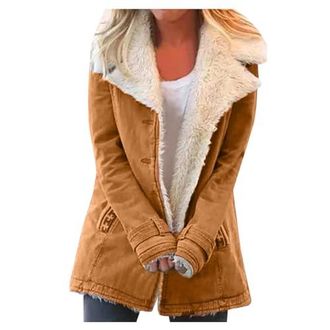Generic Veste chaude doublée en peluche avec col à revers pour femme, manteau chaud doublé en fausse fourrure, manteau chaud dhiver coupe-vent, kaki, XXL
