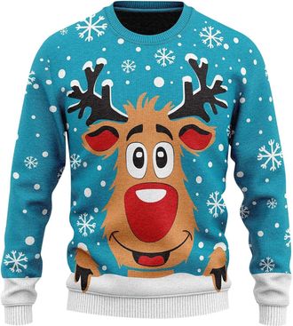 Generic Weihnachtspullover Herren Strickpullover Weihnachten Rentier Pullover Christmas Sweater Männer Basic Hoodie Oversized Weihnachtspulli Familie Xmas Pul