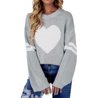 Generic Pull damour pour la Saint-Valentin - Grande taille - Haut &agrave; manches longues - Coupe ample - Doux et confortable - Imprim&eacute; coeur - Pull chaud pour femm