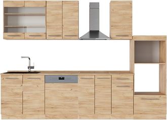 Vicco Küchenzeile Fame-Line, Goldkraft Eiche, 300 cm mit Hochschrank, AP Eiche