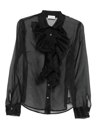 P.A.R.O.S.H. Seidenbluse mit Volants - Schwarz