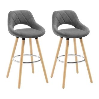Woltu Tabouret Bar, Lot de 2, Chaise Haute Bar, Tabouret Haut avec Dossier et Repose-Pieds, Cadre en Bois, Siège en Lin, Gris foncé, BH111dgr-2
