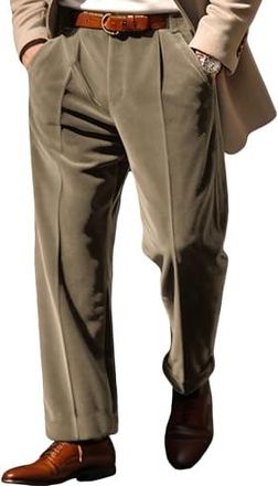 Generic Pantalon habillé en velours épais pour homme - Coupe décontractée - Coupe droite, marron, 3XL