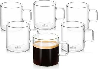 Wilmax England Verres &agrave; th&eacute; et &agrave; caf&eacute; avec anse - Lot de 6 - 100 ml - Verres pour boissons chaudes et froides - Tasses en verre