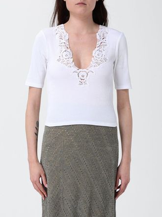 Twinset Slim Fit Cropped-Top aus Spitze und Baumwolle mit V-Ausschnitt