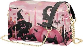 Mnsruu Sacs à bandoulière en cuir pour femme, citrouilles, chats noirs, étoiles, sac à main