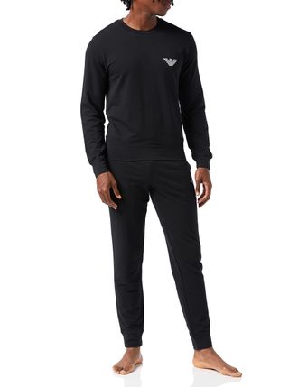 Emporio Armani Underwear Mens Stretch Terry Loungewear Sweater+Pants with Cuffs, Black, M