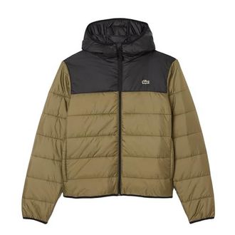 Lacoste Doudoune matelass&eacute;e d&eacute;perlante, vert kaki et noir, motif colorblock avec capuche, Vert kaki/noir, M
