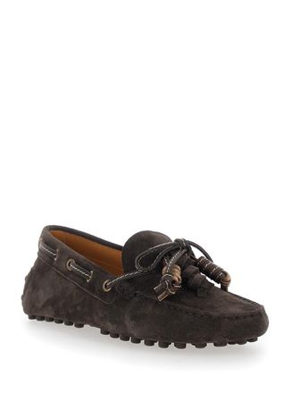 Tod's Womens Loafers Suede Moccasin Brown Calf Leather