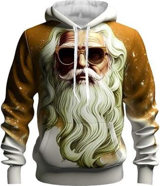 Generic Sweat à capuche Père Noël pour homme - Pull de Noël amusant et amusant - Pull à capuche décontracté pour Noël - Manches longues, A04-Jaune, S
