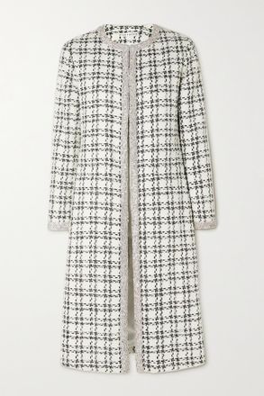 Alice & Olivia Tulsi Mantel Aus Kariertem Tweed Mit Kristallen - Wollwei&szlig;