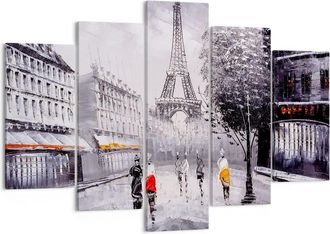 Arttor Bilder auf Leinwand 150x100cm Leinwandbild Architektur Paris Eiffle Frankreich Gro&szlig; XXL Wanddeko Bild Schlafzimmer Set 5 teilige Wandbilder Dekoration