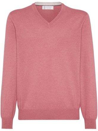 Brunello Cucinelli pull en maille fine &agrave; col v - Rouge