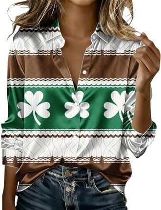 Generic Chemisiers en satin pour femme - Chemise boutonn&eacute;e &agrave; manches longues en satin de soie comme de la soie - Haut l&eacute;ger &agrave; col en V - Chemise d&eacute;contract&eacute;e 