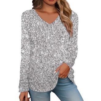 Generic Sweatshirt Brillantes Femmes Casual Haut À Brillantes À Sequins Tee-Shirt Chemise Top Manches Longues Oversize Costume Brillante Performance Party Coc